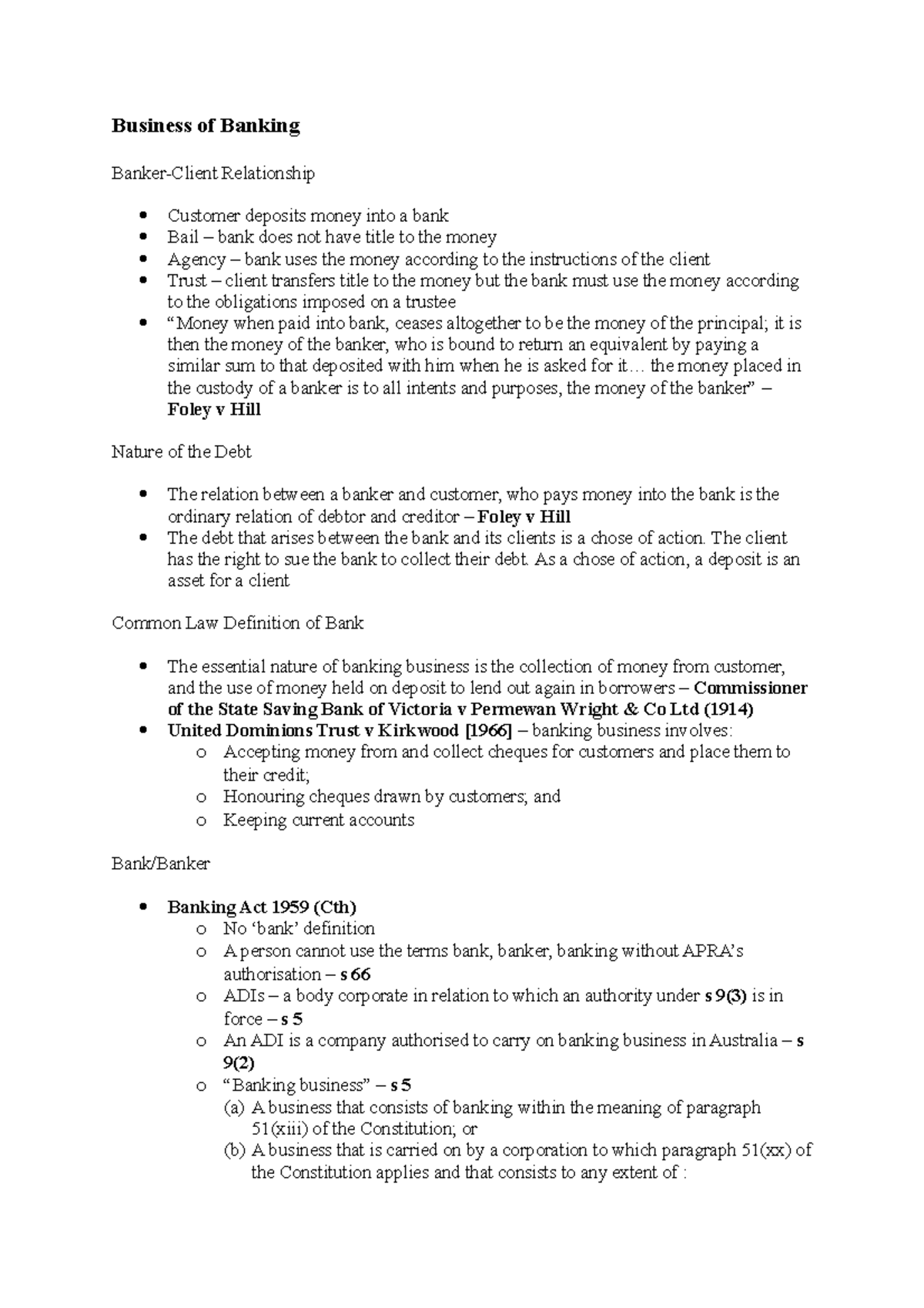 Notes - Business of Banking Banker-Client Relationship Customer ...