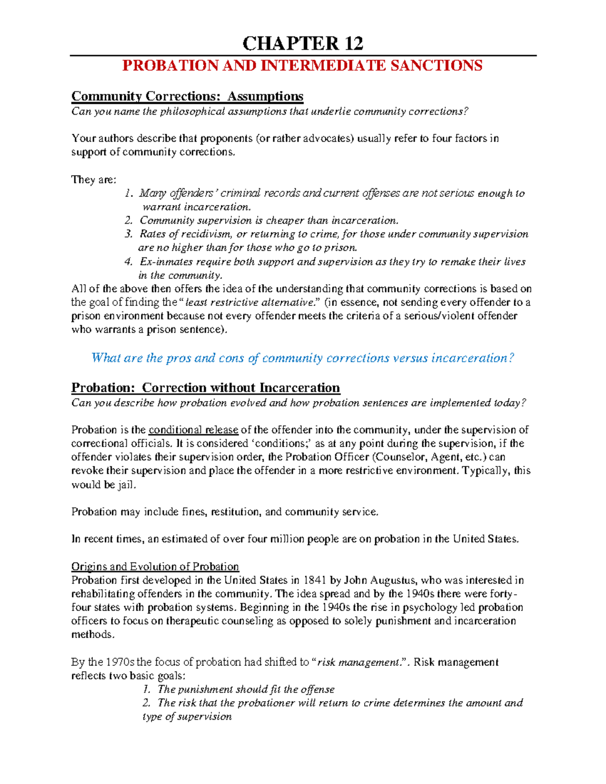 Module 12 - Chapter 12 Lecture Notes - CHAPTER 12 PROBATION AND ...