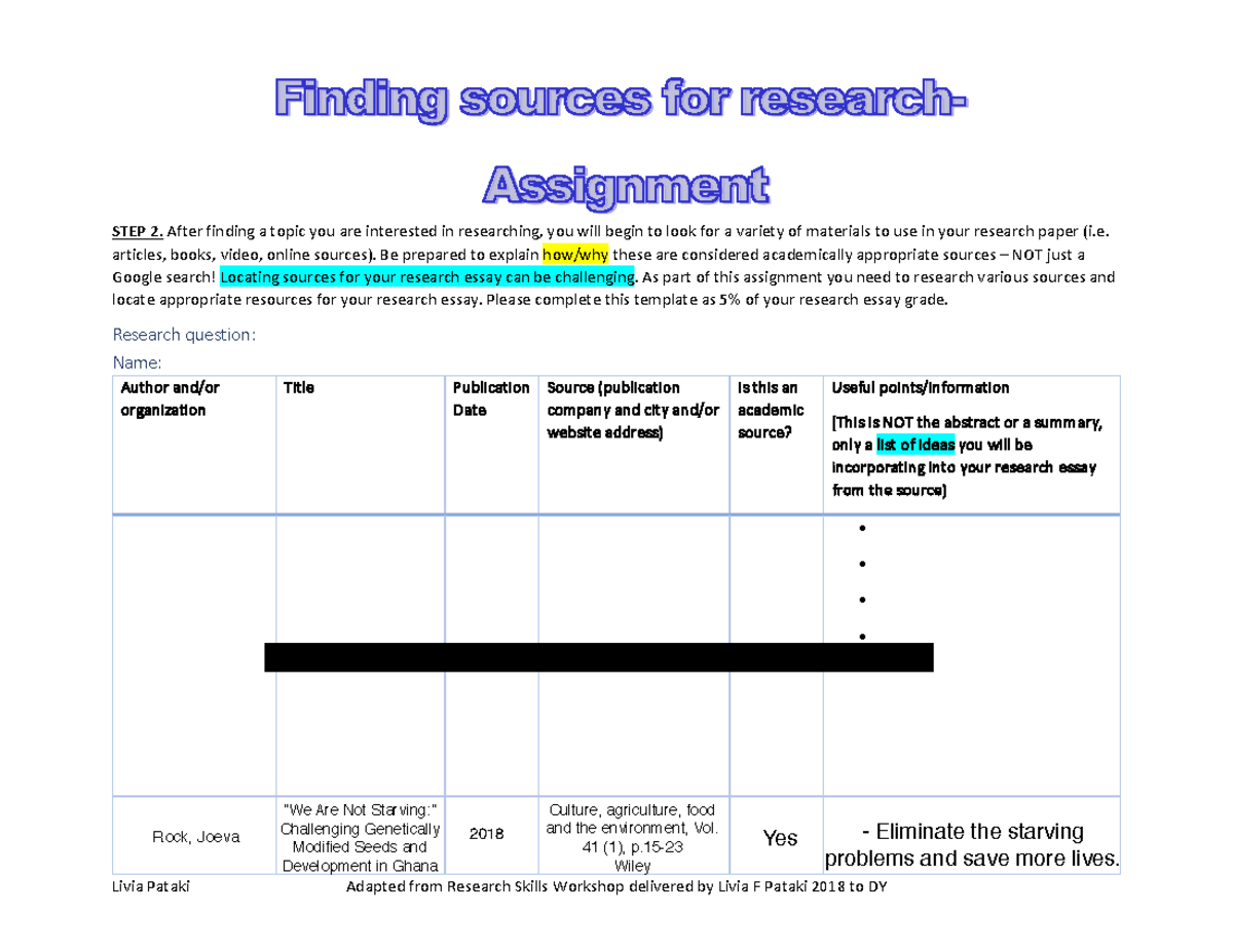 Finding sources assignment - Es/Envs 4230 - Yorku - StuDocu