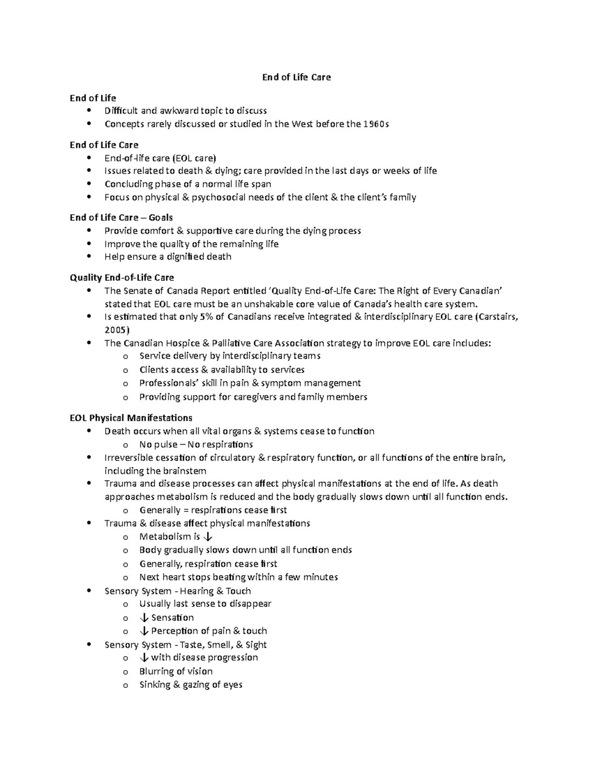 End of Life Care - End of Life Care notes - End of Life Care End of ...