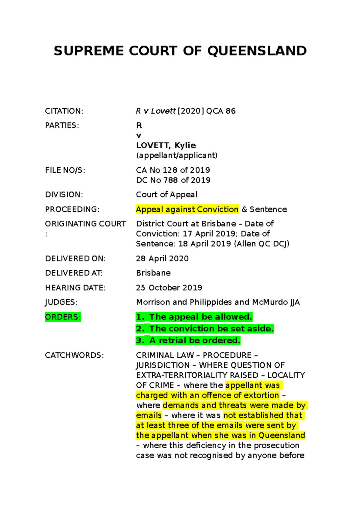 R v Lovett [2020] QCA 86 Supreme Court OF Queensland - SUPREME COURT OF ...