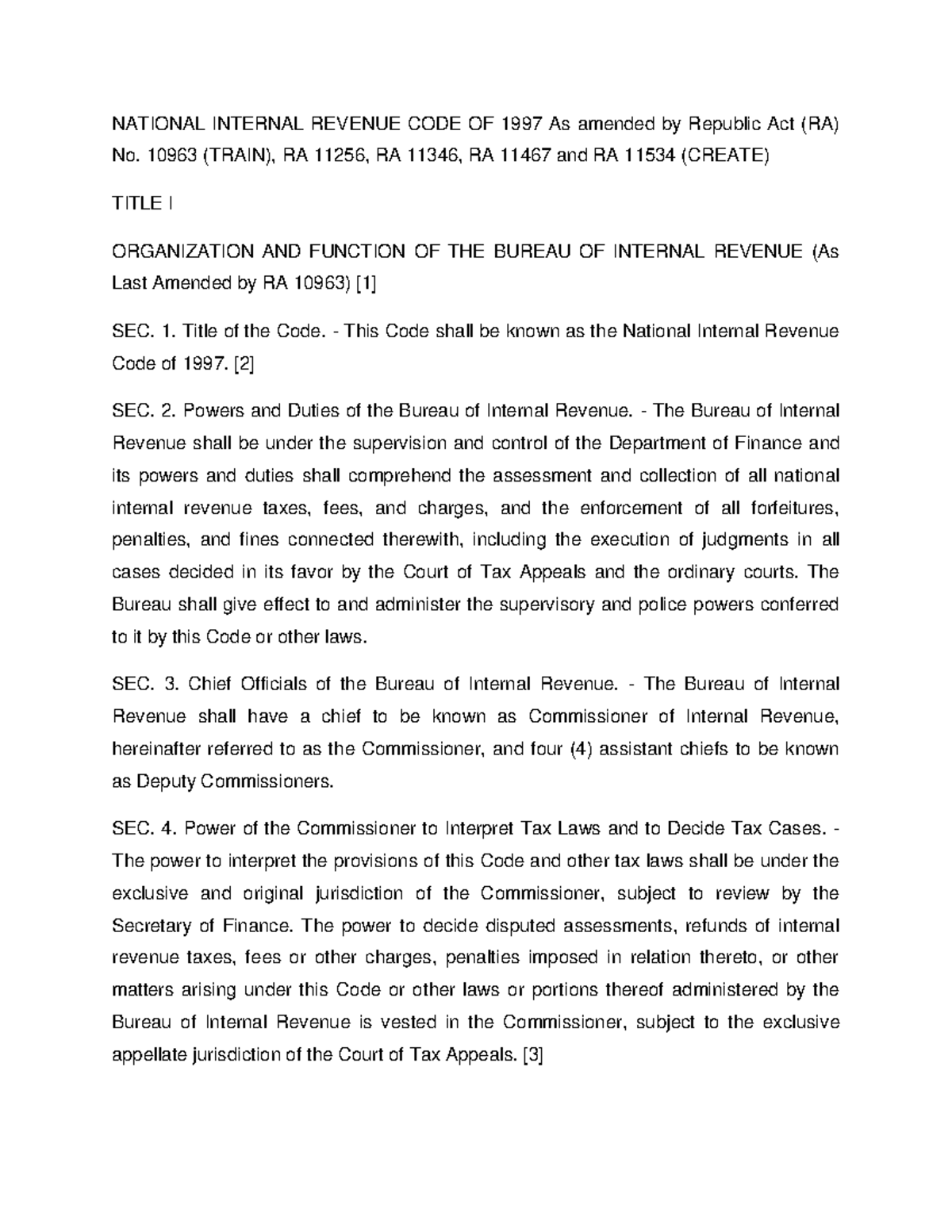 National Internal Revenue CODE OF 1997 As Amended By Republic Act