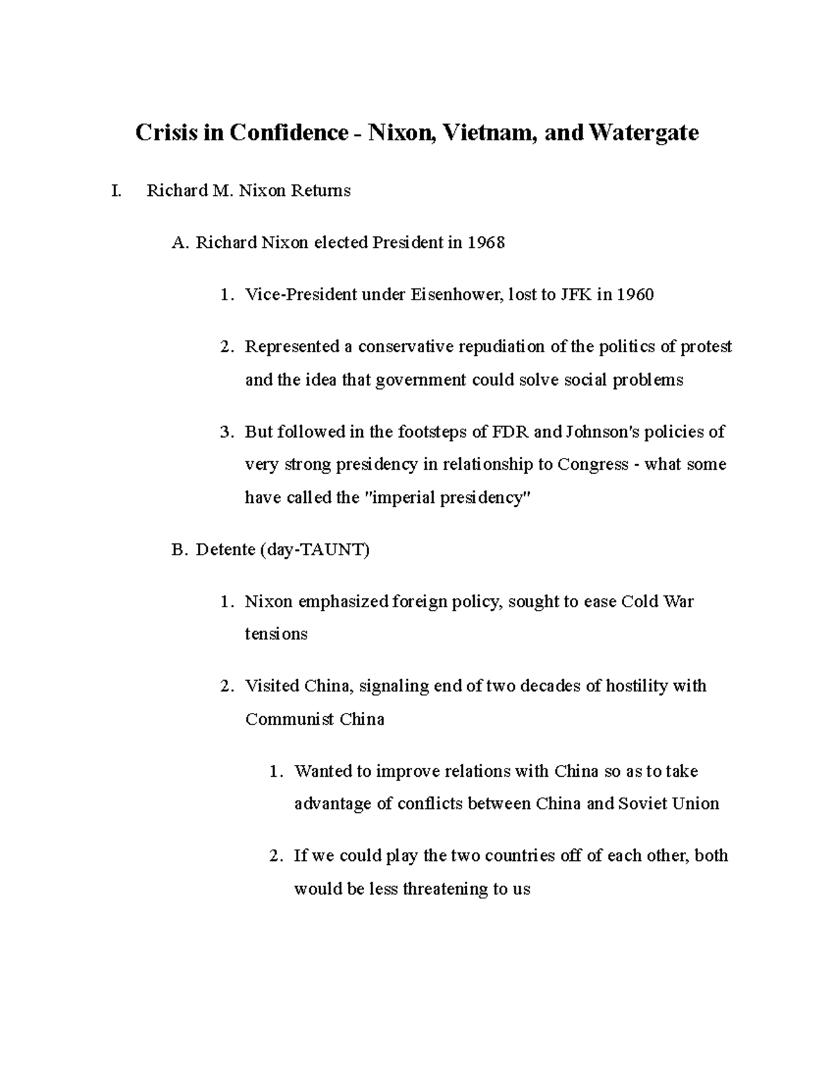 Political Upheaval 1969-1980 - Crisis in Confidence - Nixon, Vietnam ...