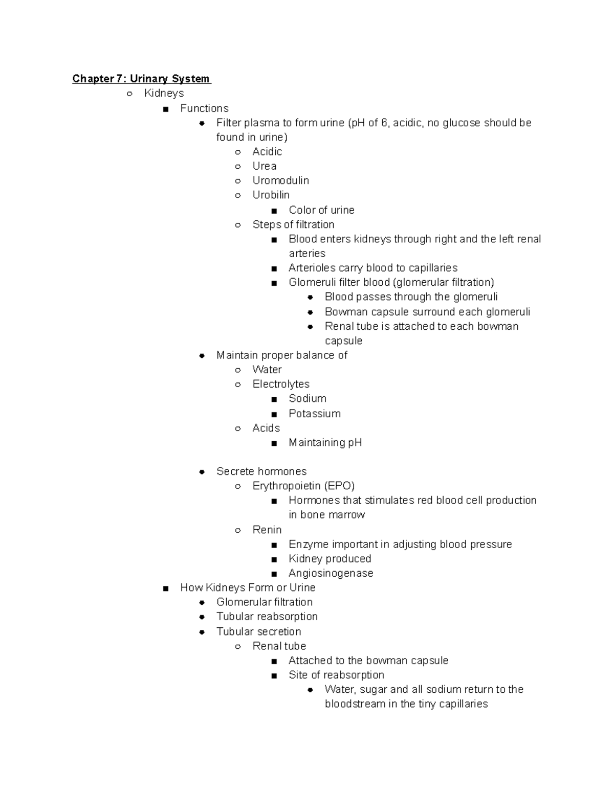 MMSC Exam 2 Notes - Chapter 7: Urinary System Kidneys Functions Filter ...