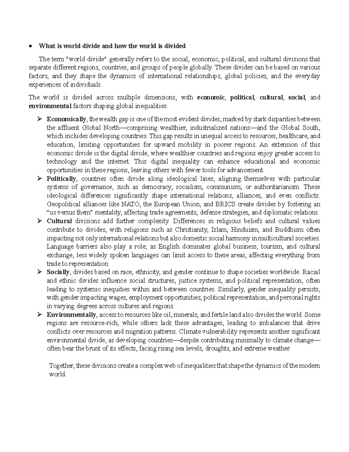 TCW Activity World Divide - What is world divide and how the world is ...