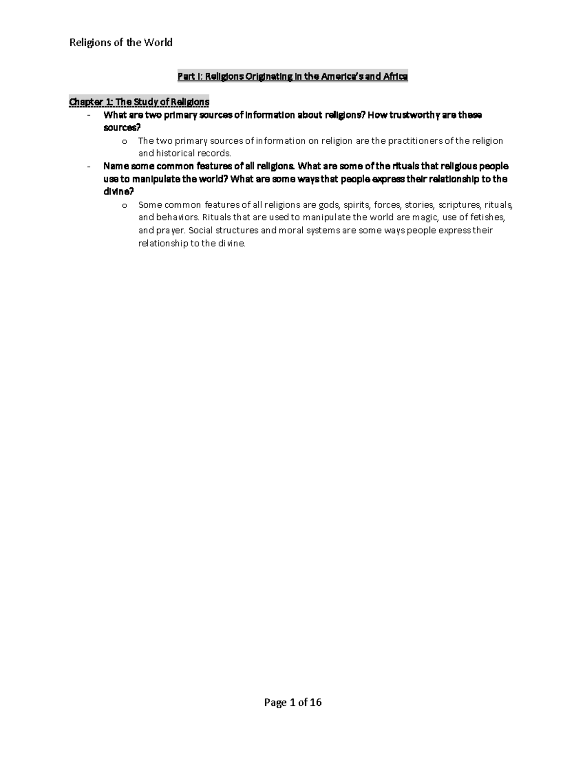 Religions of the World Learning Objectives - Religions of the World ...