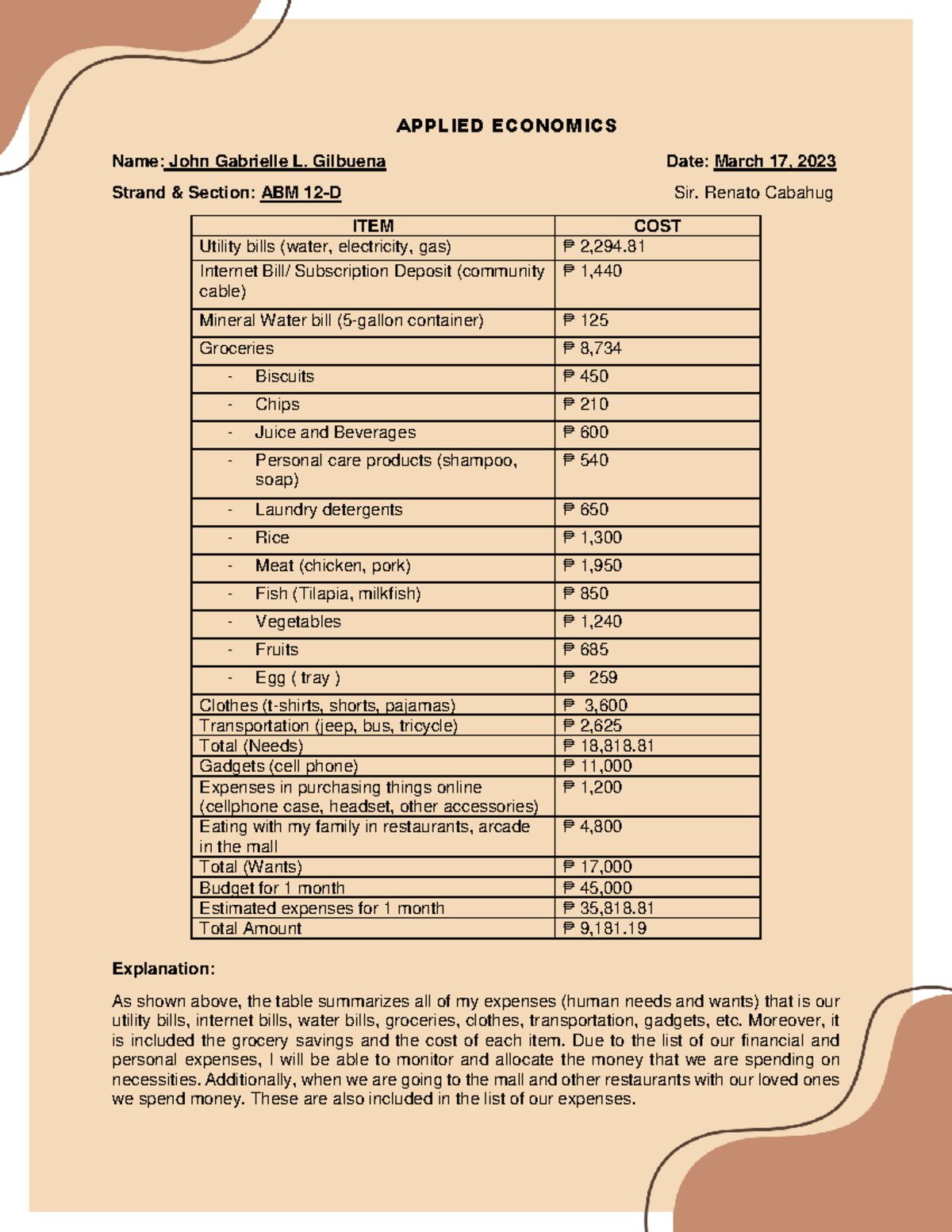 Applied- Economics-activities - APPLIED ECONOMICS Name: John Gabrielle ...