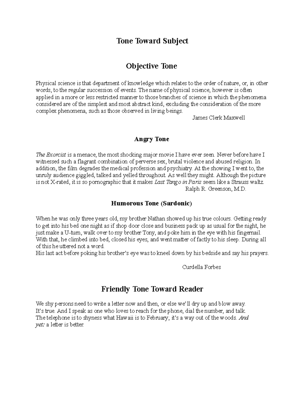 8 Reading VIII-Understanding Tone - Tone Toward Subject Objective Tone ...