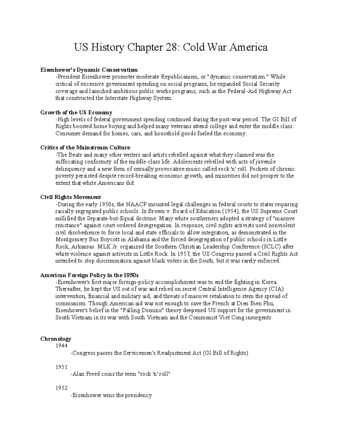 US History Cold War America - US History Chapter 28: Cold War America ...