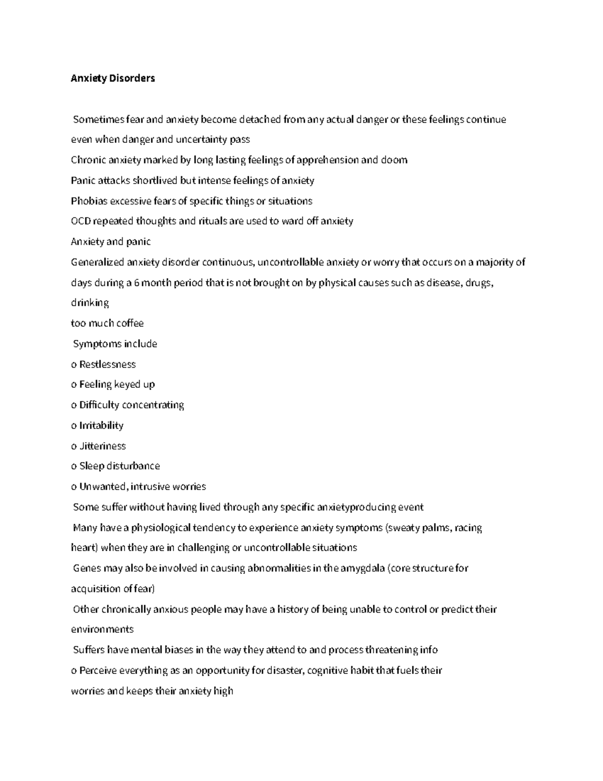 Psych 1107 Chpt 15 - Summary Notes Anxiety Disorders - Anxiety ...