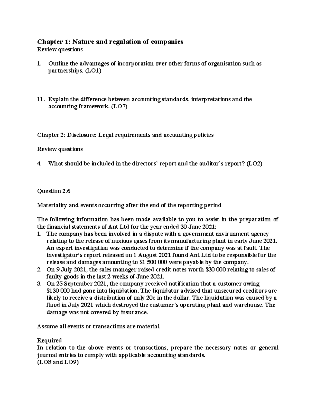 Tutorial Question 1 Hhhh Chapter 1 Nature And Regulation Of Companies Review Questions