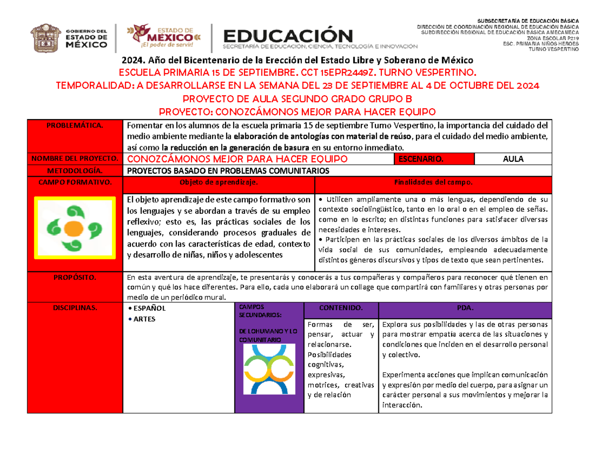 1 2B Proyecto Lenguajes Conozcamonos Mejor PARA Hacer Equipo - 2024 ...