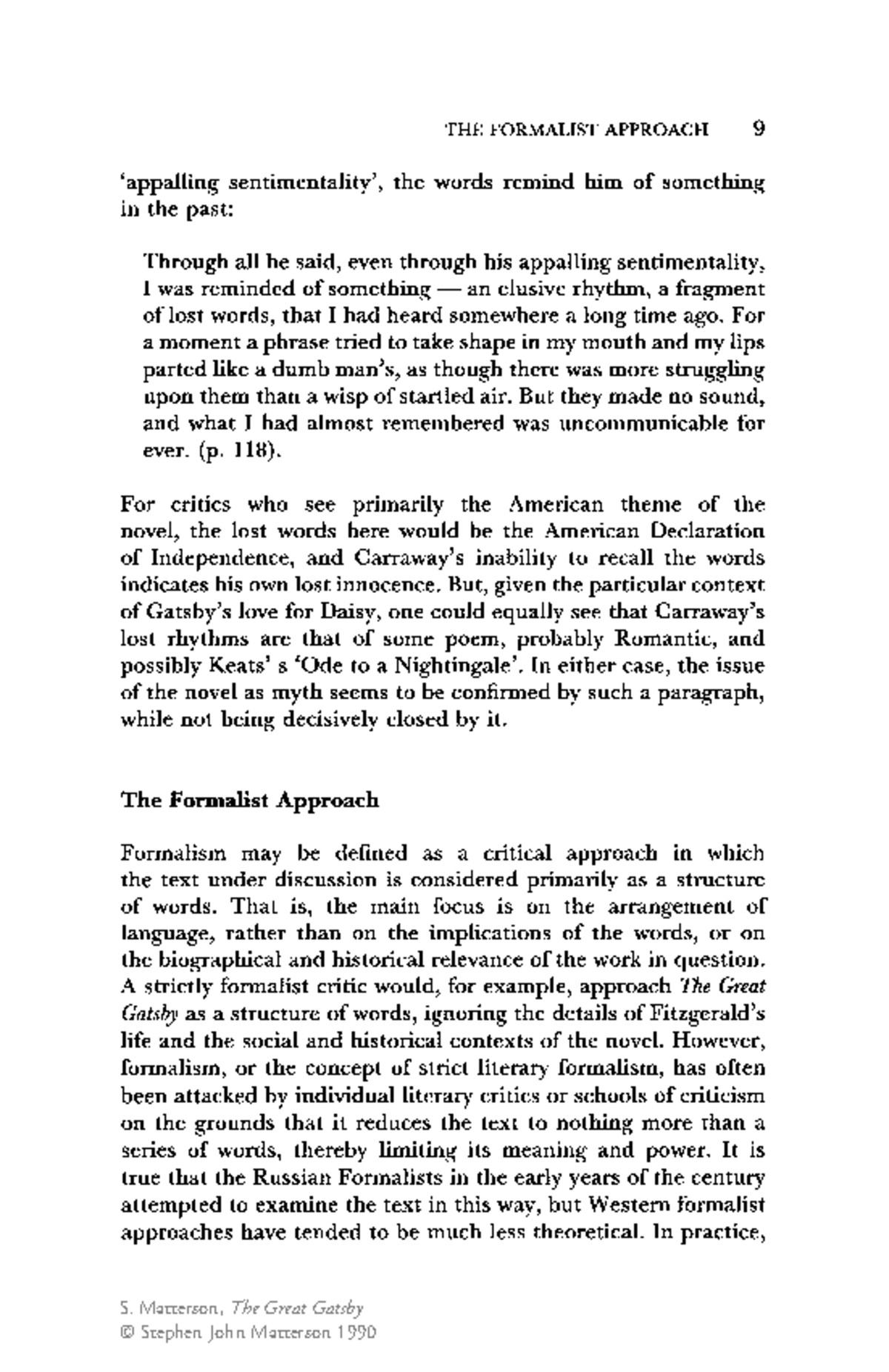 Formalist Approach Great Gatsby - THE FORMALIST APPROACH 9 'appalling ...