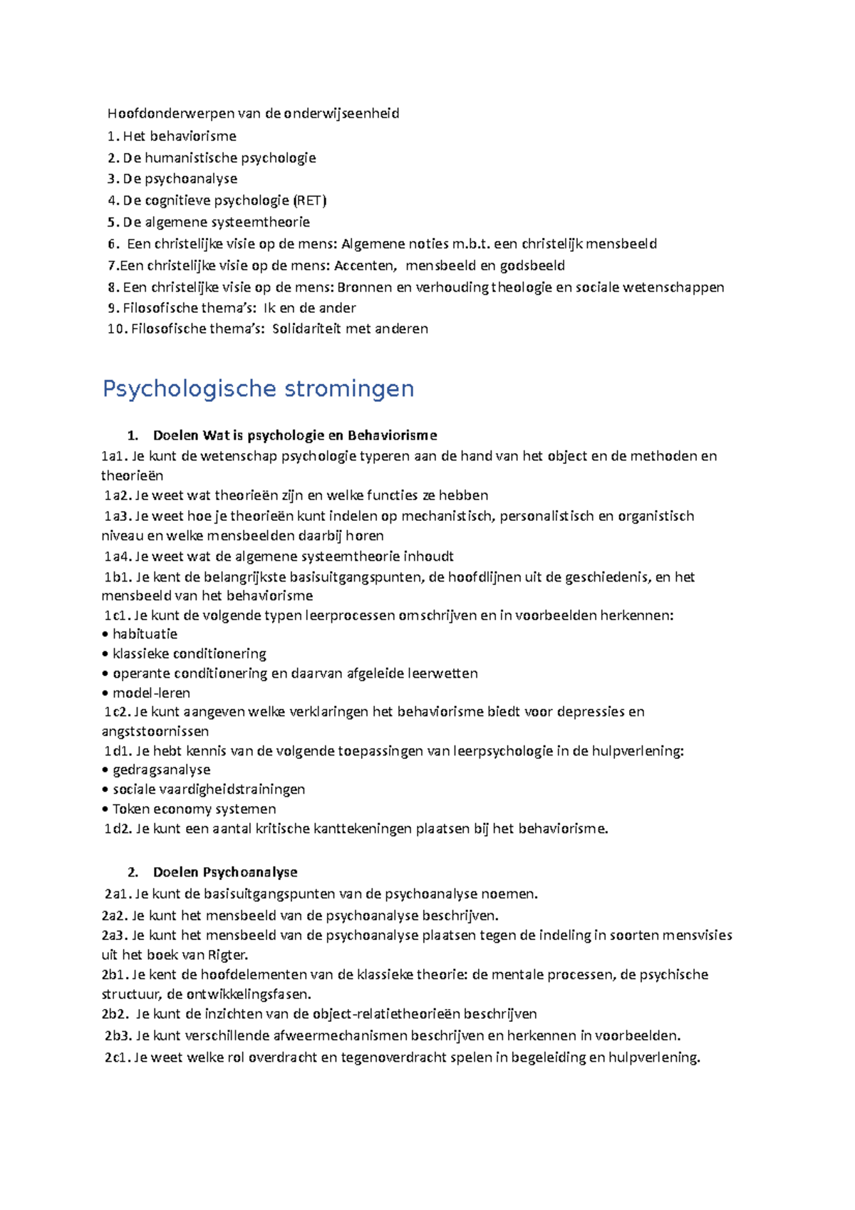 Leerdoelen mens zijn - Hoofdonderwerpen van de onderwijseenheid 1. Het ...