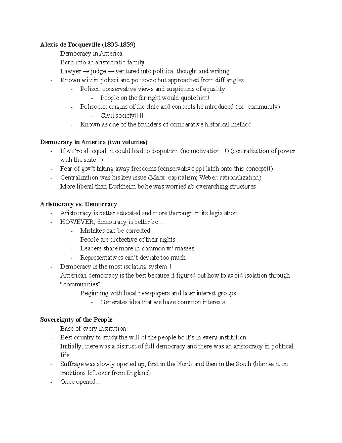 Lecture 7: Alexis de Tocqueville - Alexis de Tocqueville (1805-1859 ...