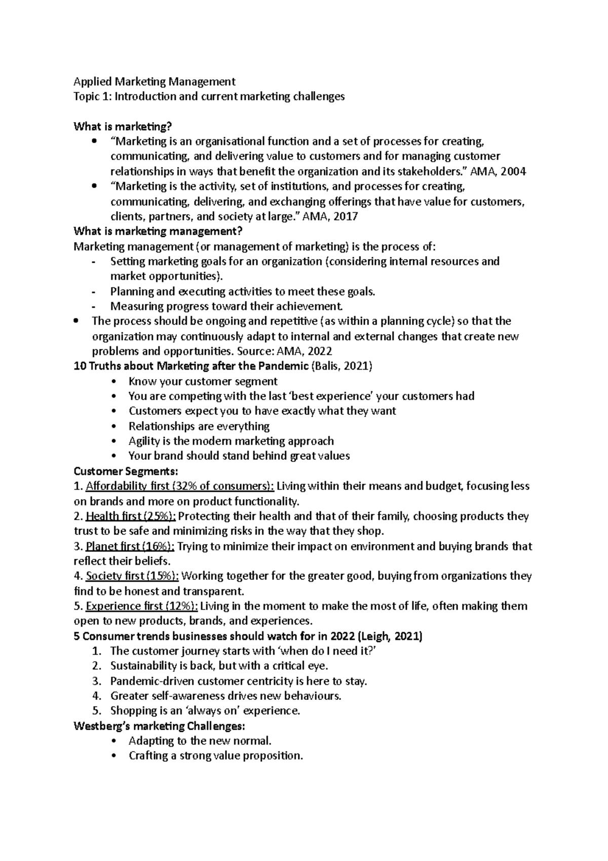 Applied Marketing Management Notes - Applied Marketing Management Topic ...