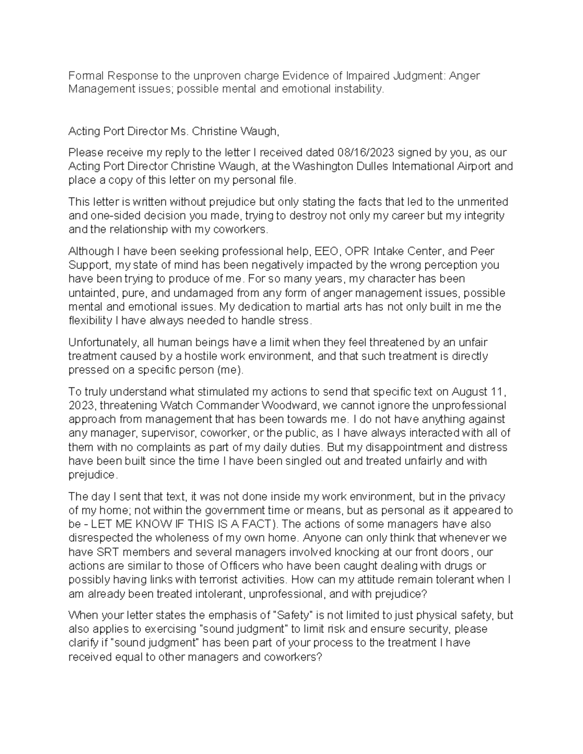 Stunkle Response 6jwg Mtb - Formal Response to the unproven charge ...