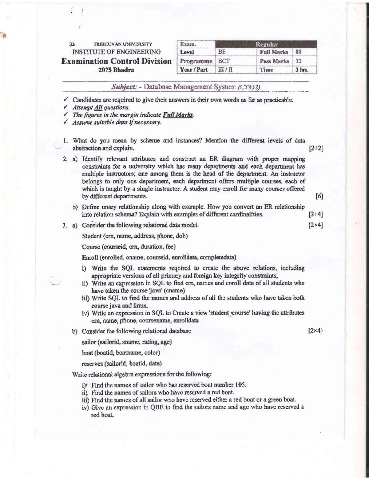 Database Management System QB - 'fr 33 TRIBHUVAN UNIVERSITY INSTITUTE ...