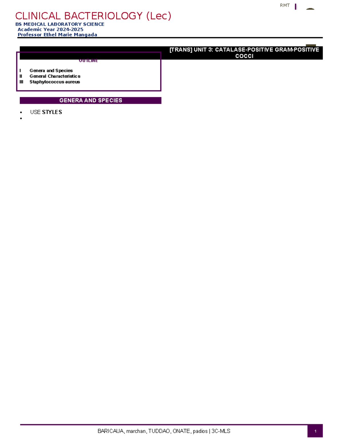Trans Template 2222 - BS Medical Technology - RMT 20 26 0 1 SEMESTER ...