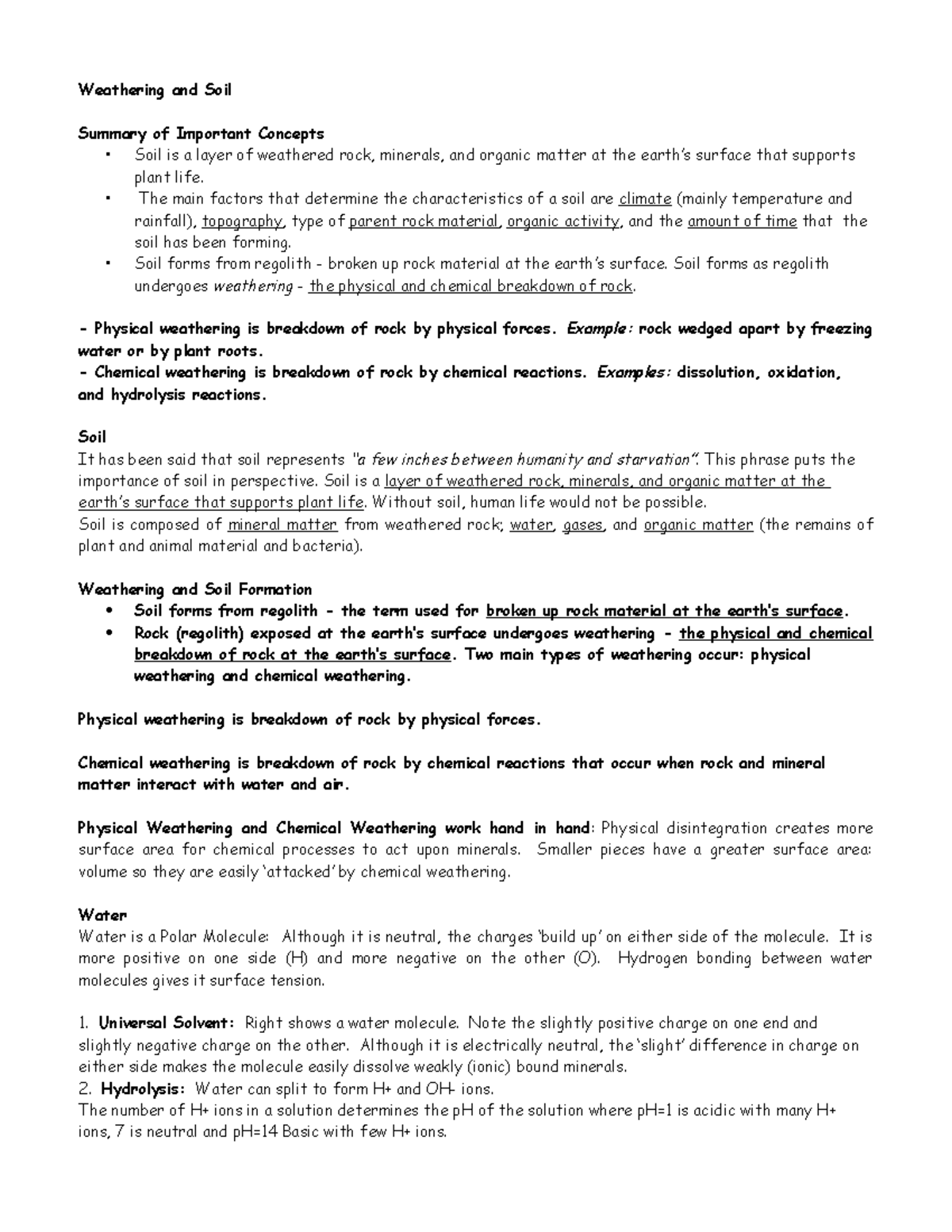 Planet Earth Weathering Lecture Outline - Weathering and Soil Summary ...