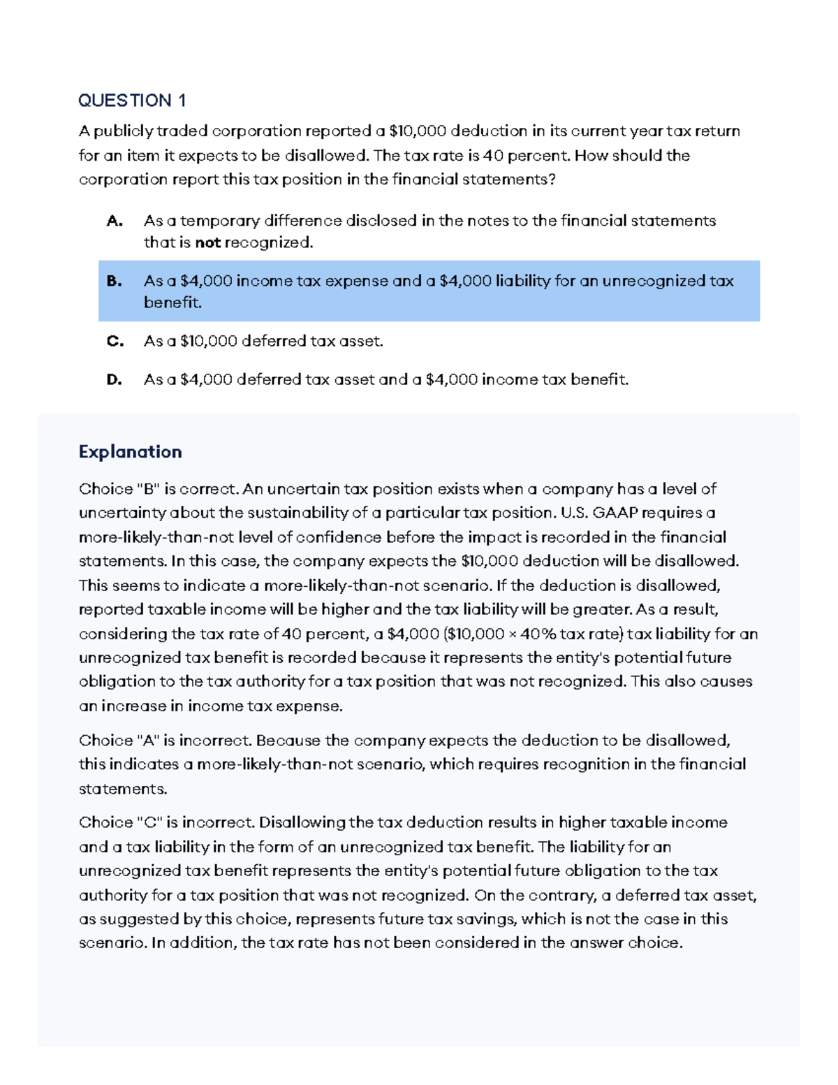 FAR Mini Exam 3 - Testlet 1 - Answers - A publicly traded corporation ...