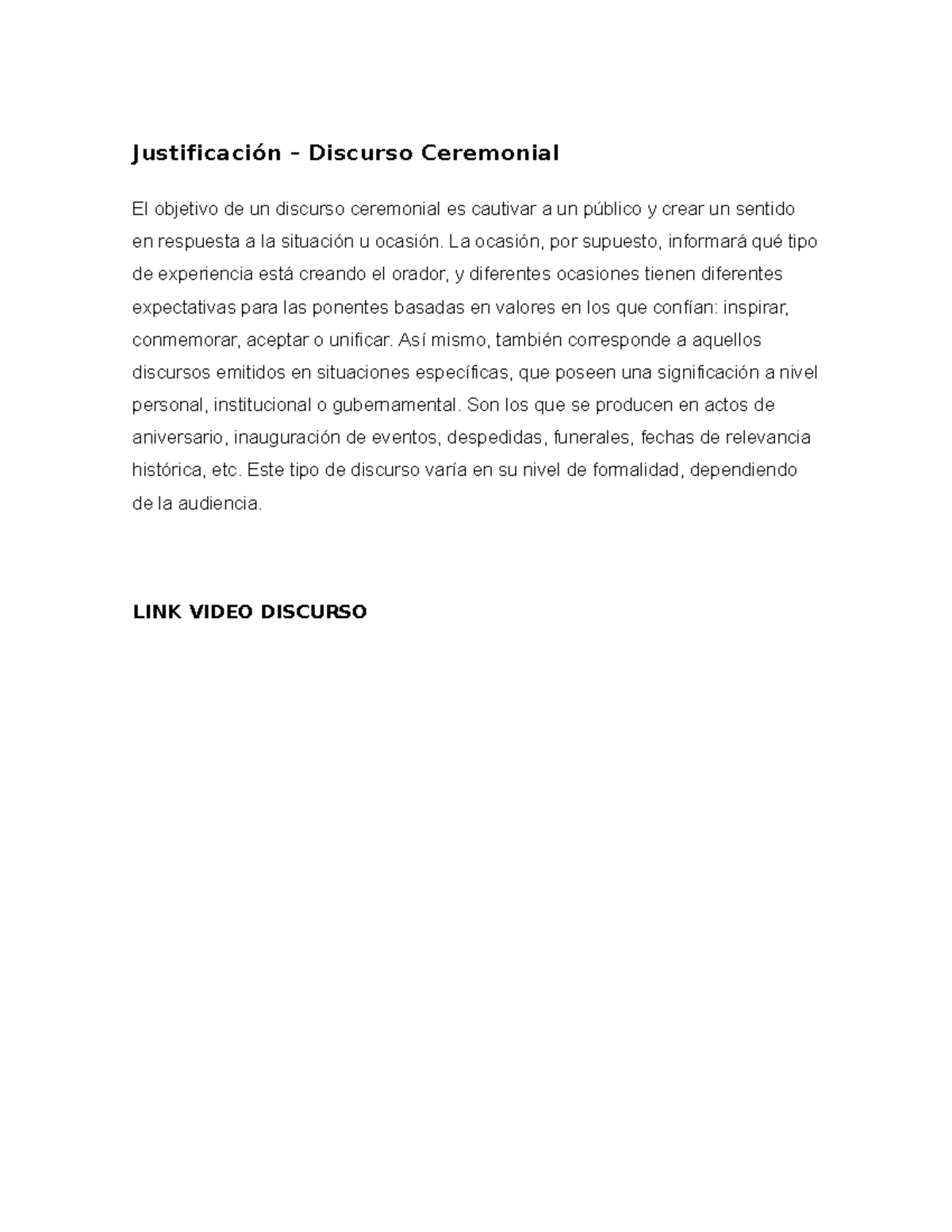 Justificación - para hablar del discurso ceremonial - Justificación ...
