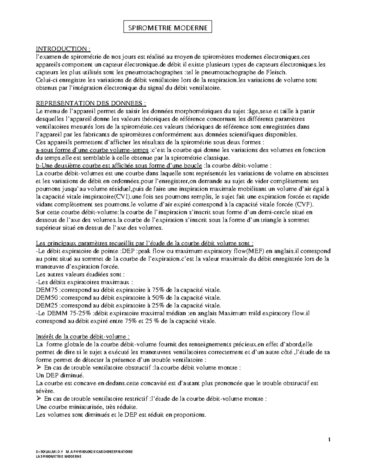C11 spirometrie moderne - 1 Dr SOUALMI.D M PHYSIOLOGIE ...