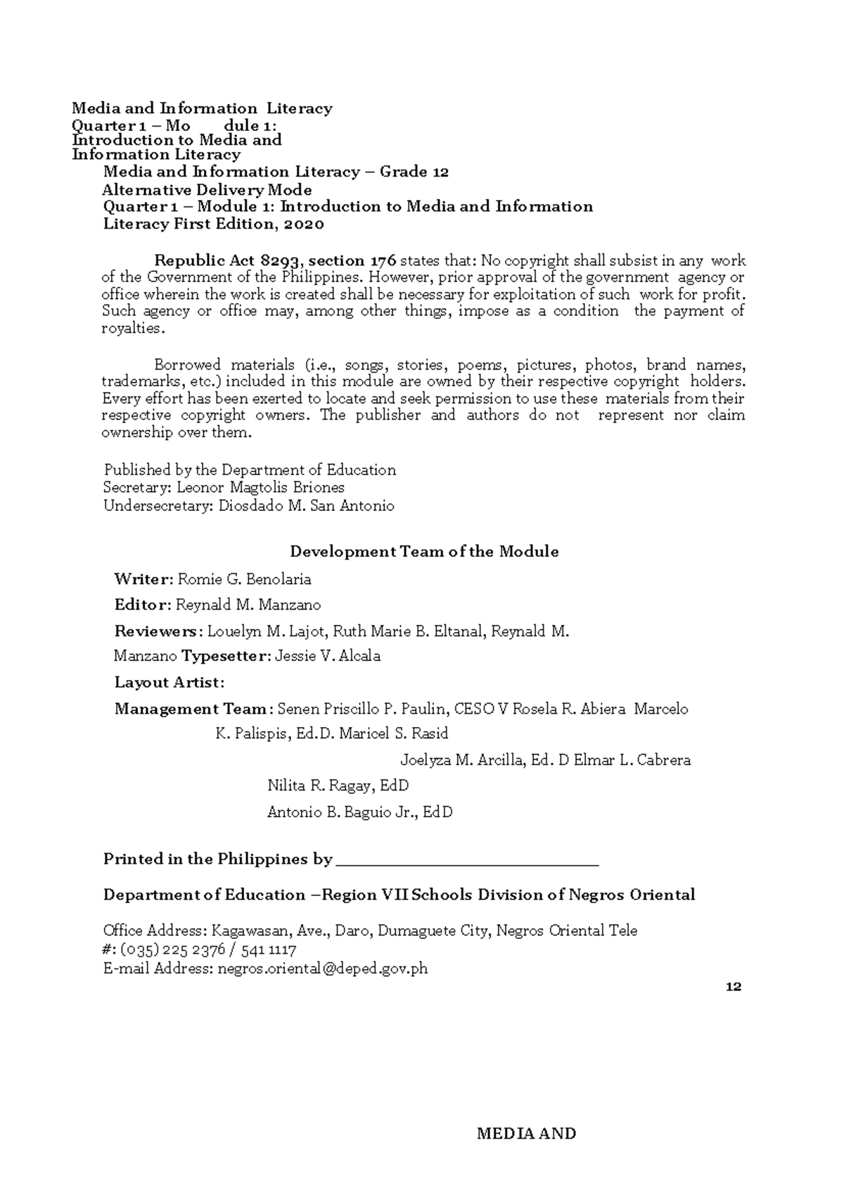 Grade 12 -MIL Q1 Module 1 shsph - Media and Information Literacy ...