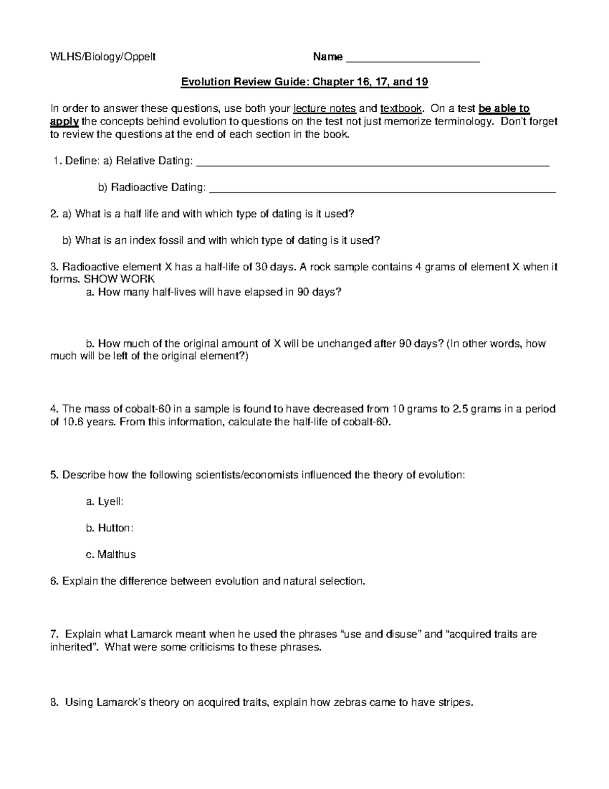 Handout-Evolution Review Guide 2017 - Studocu