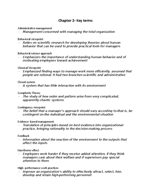 MNGT 304 ch 1 key terms - Chapter 1 Key Terms Artificial Intelligence: The ability if a computer ...