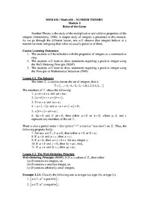 Number Theory Module 4 (MSM611-Math 616, edited 10-1-22) - Math 611 / Math 616 – NUMBER THEORY ...