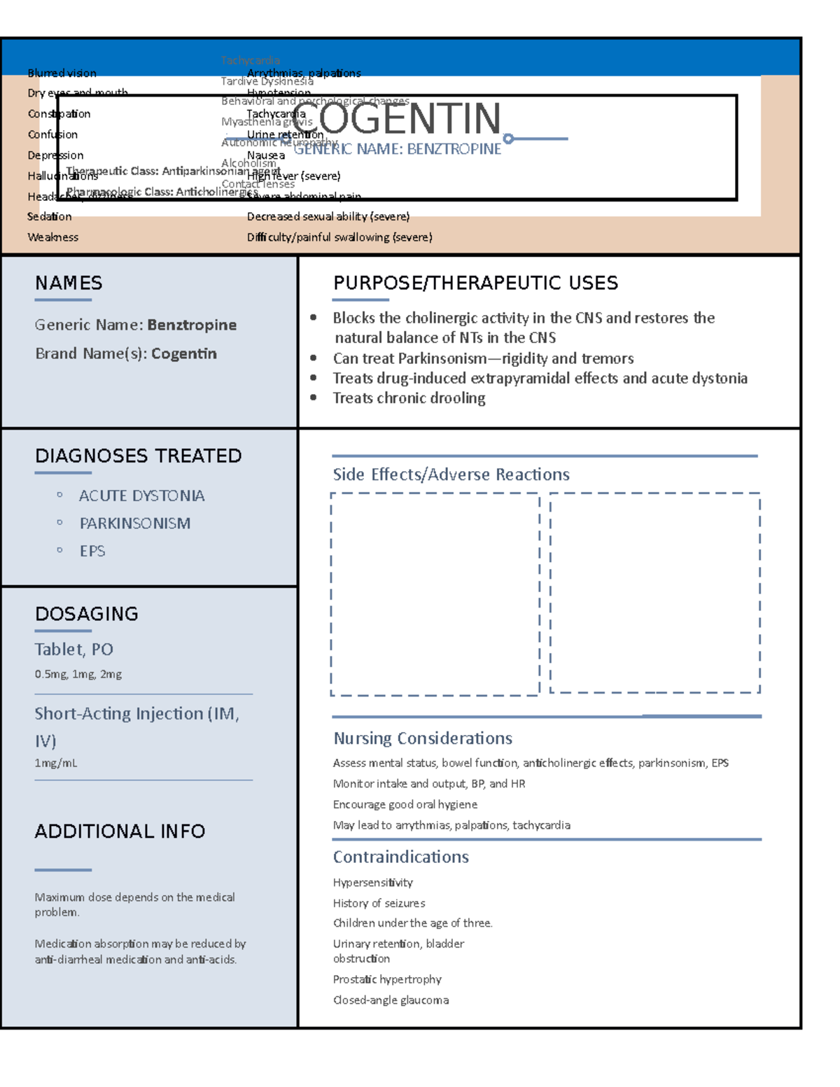 Cogentin Medication Sheet - COGENTIN GENERIC NAME: BENZTROPINE ...