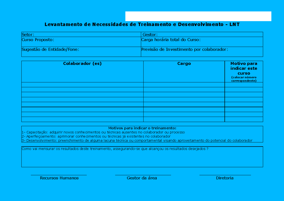2. Formulário Levantamento Necessidade LNT - Levantamento de ...