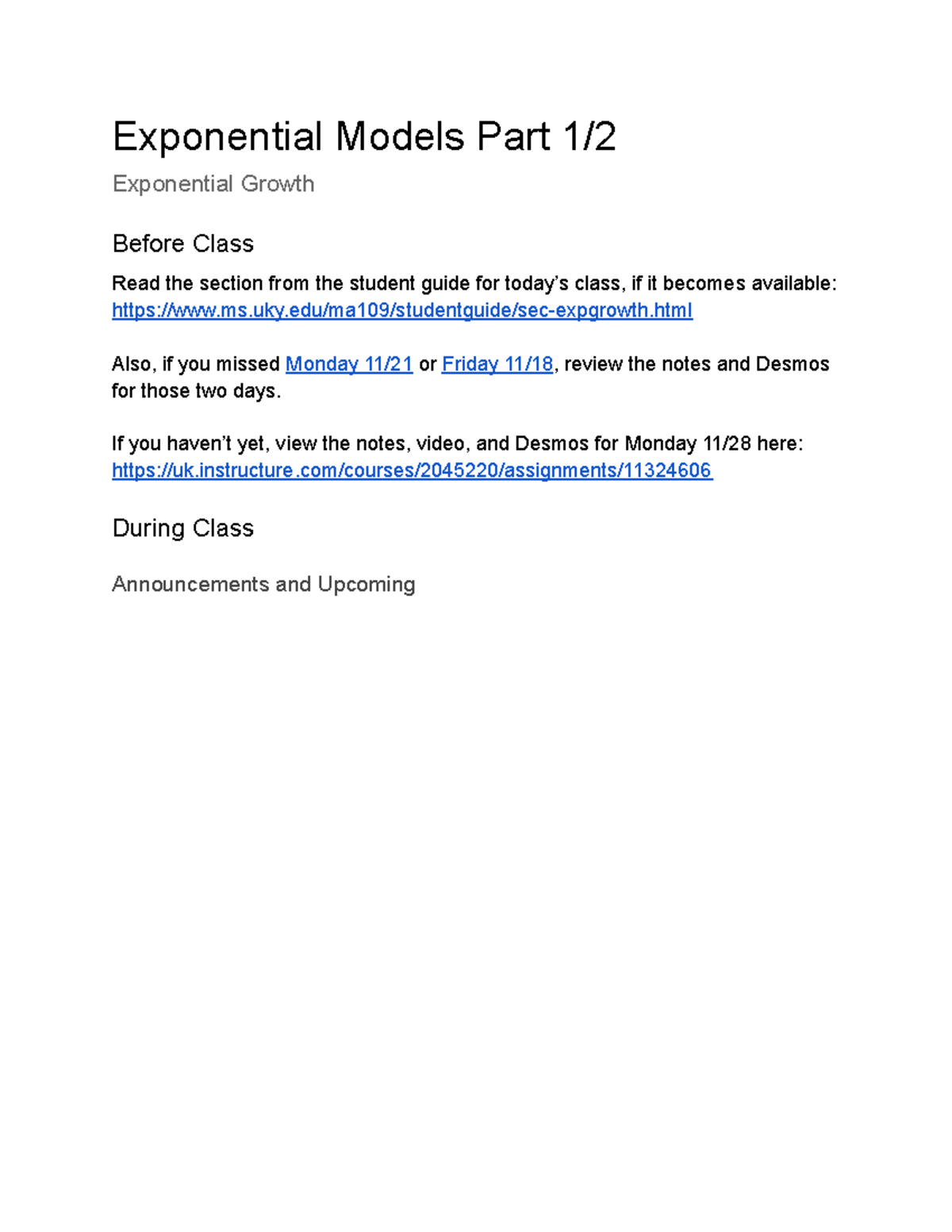 11 29 Exponential Models 1 2 Exponential Growth Exponential Models Part 1 Exponential Growth