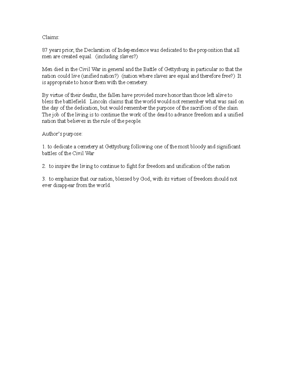 College Freshman English Gettysburgadress rhetorical analysis - Claims ...