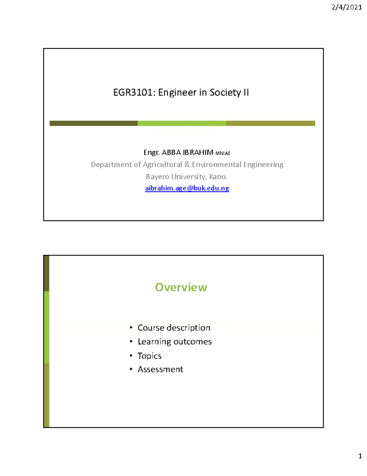 EGR3101 NOTE 2 Slides PER PG - EGR3101: Engineer in Society II Engr ...