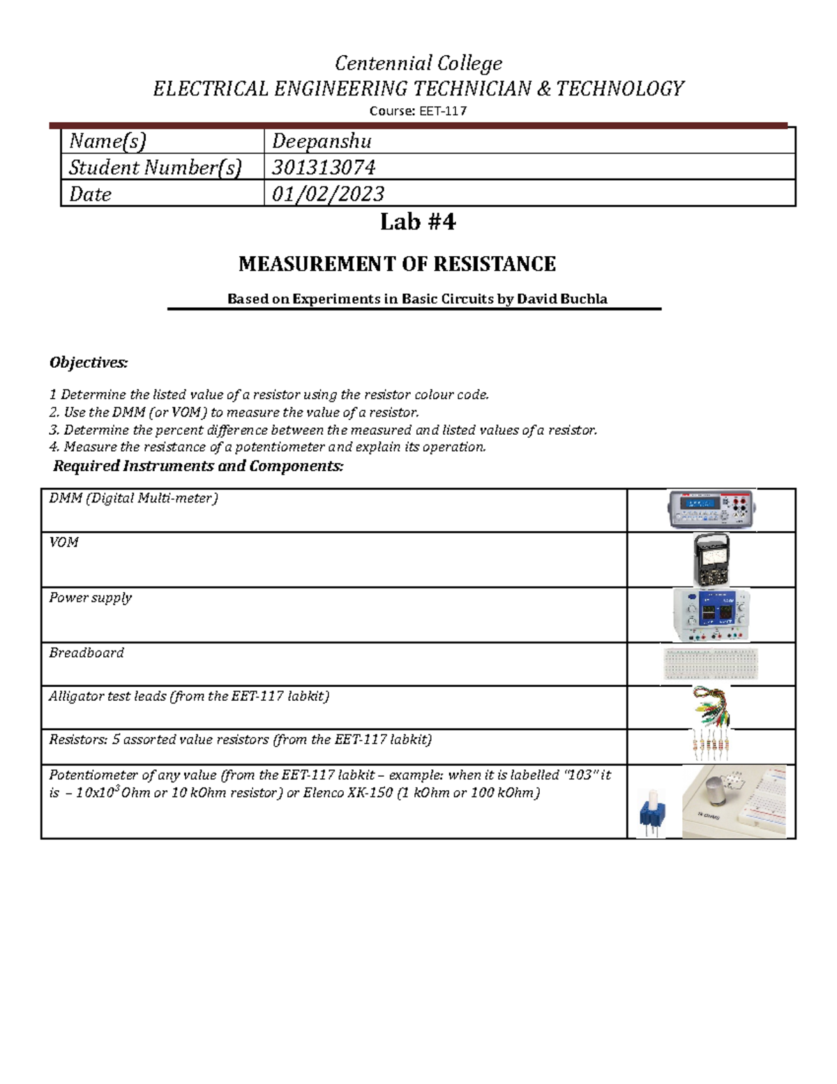 EET-117 LAB 4 23W - LAB 3 - Centennial College ELECTRICAL ENGINEERING ...