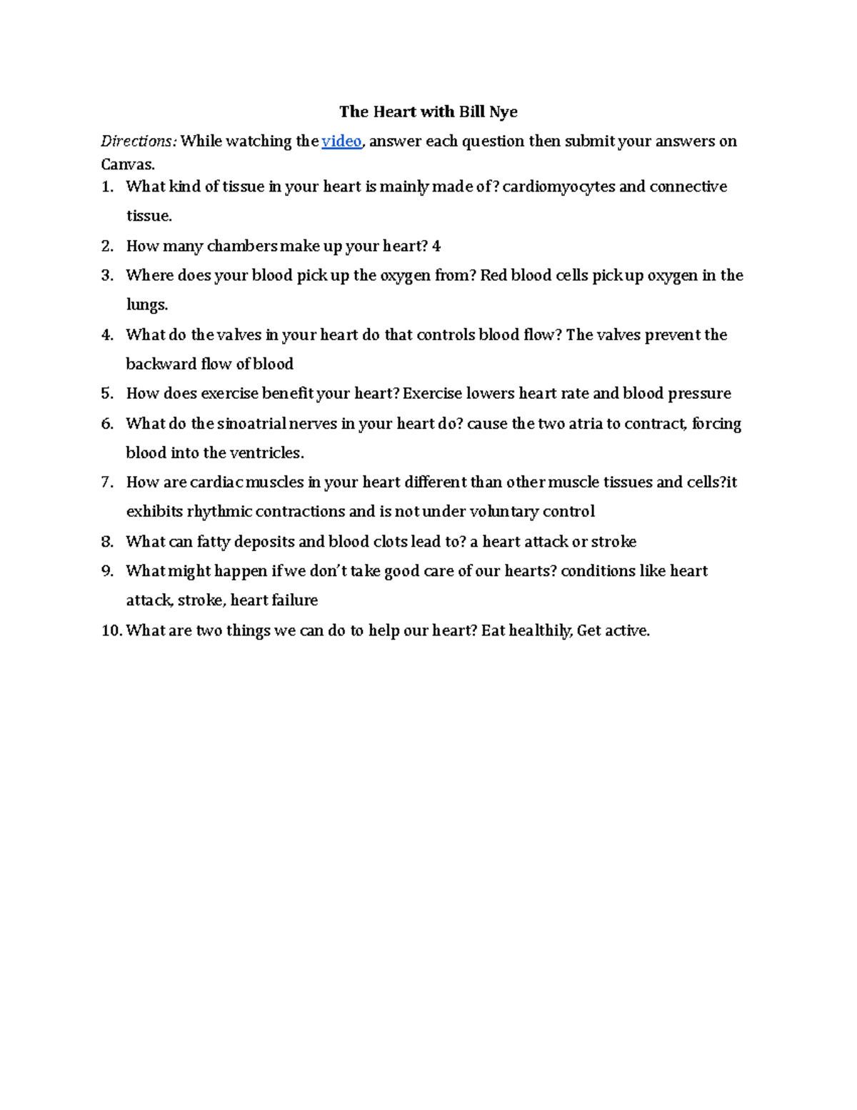 The Heart with Bill Nye - The Heart with Bill Nye Directions: While ...