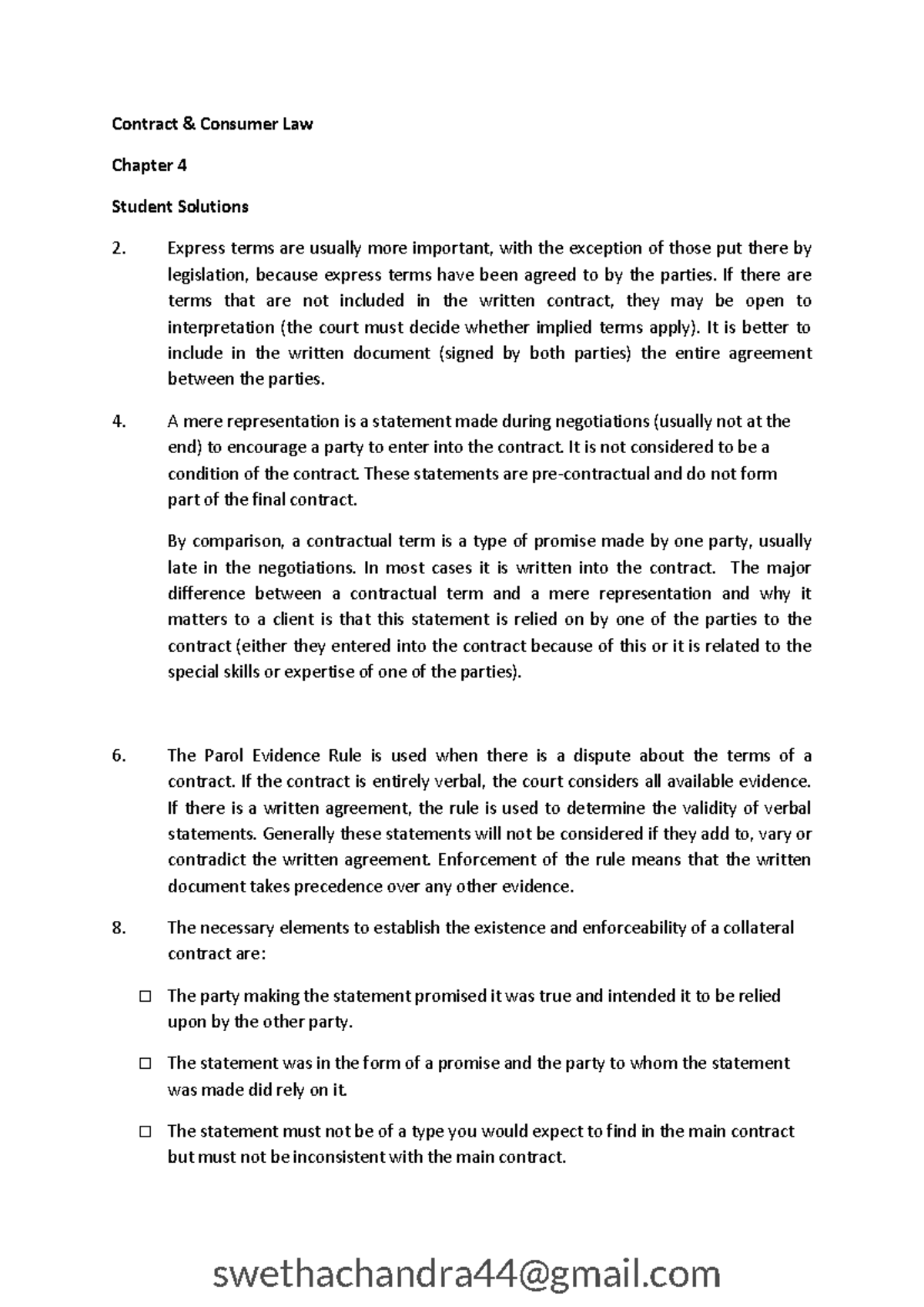 review question - Contract & Consumer Law Chapter 4 Student Solutions ...