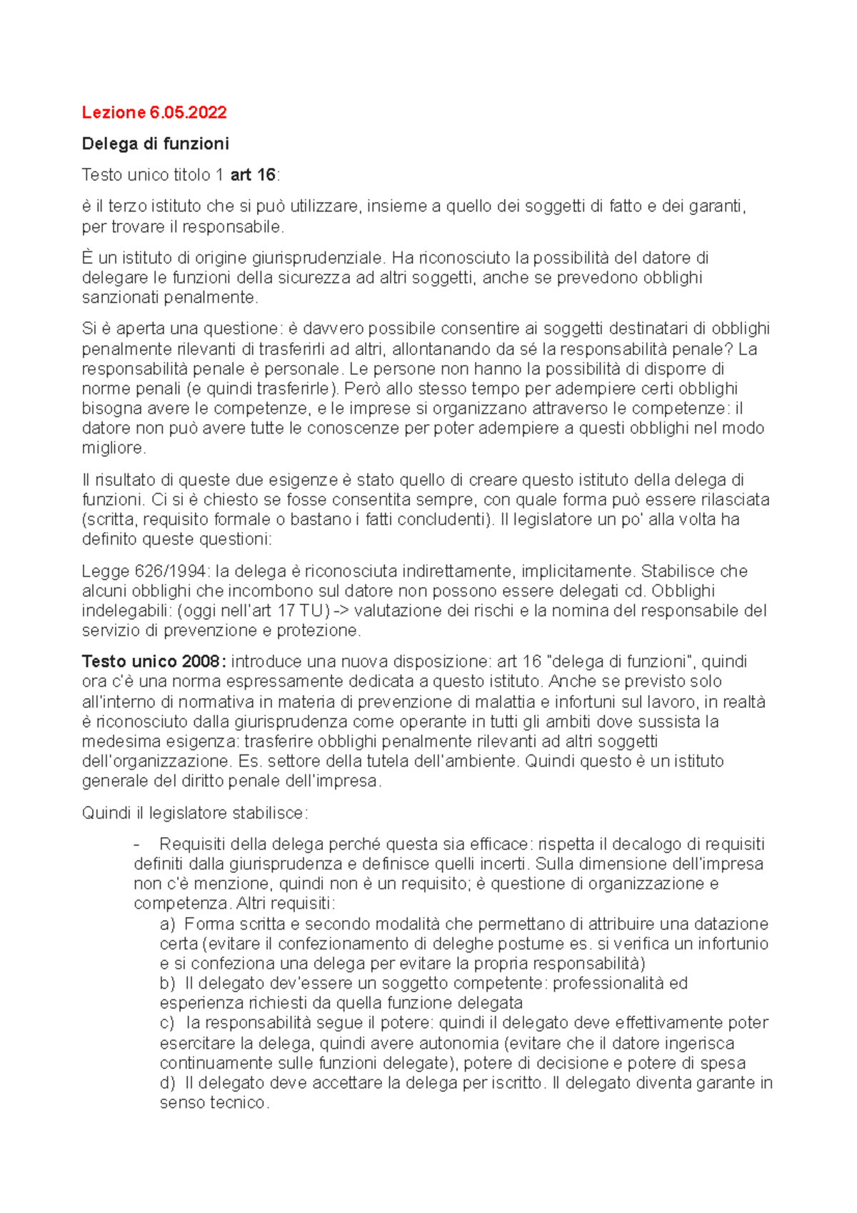 Delega di funzioni - Lezione 6. Delega di funzioni Testo unico titolo 1 ...