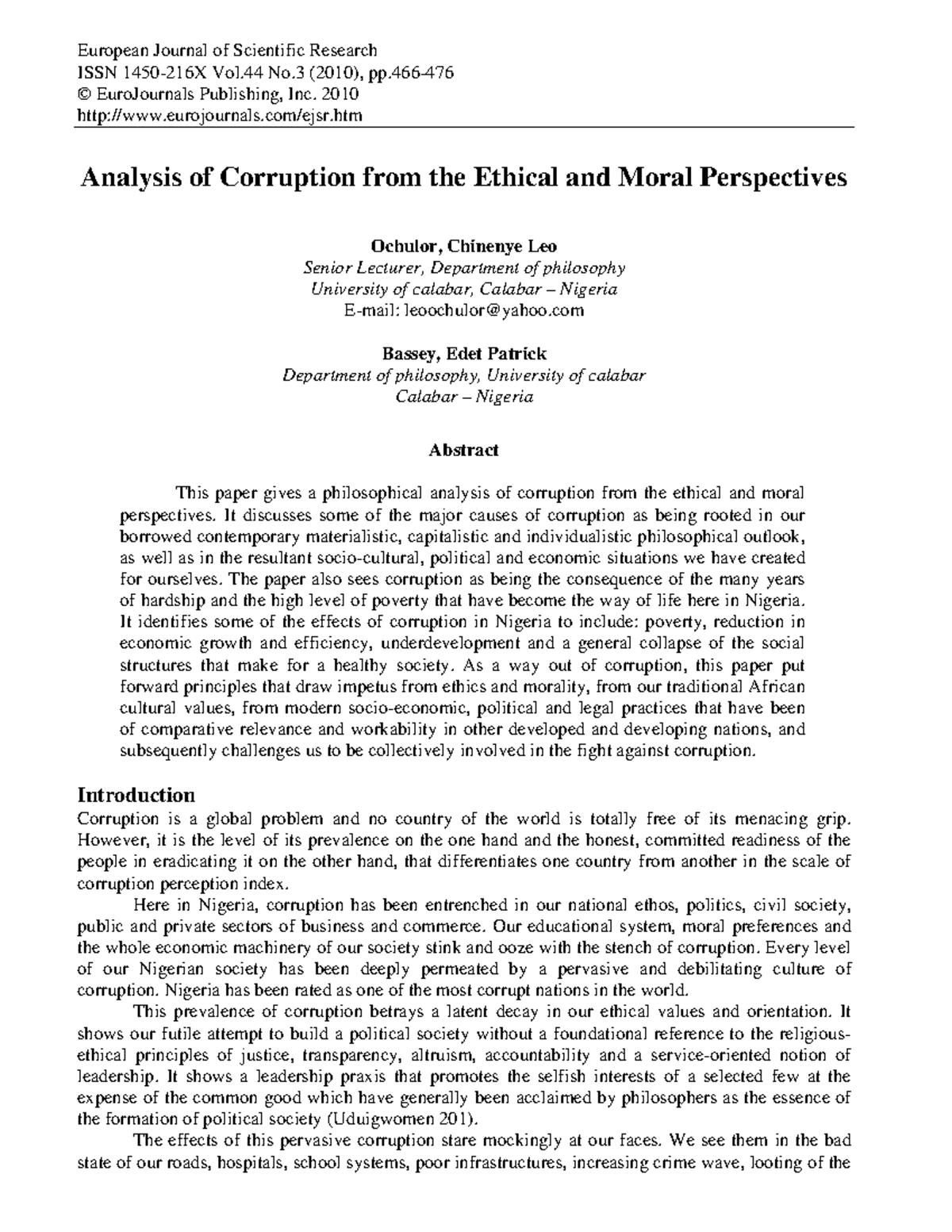Analysisof Corruption Ethical Moral Perspectives - European Journal of ...