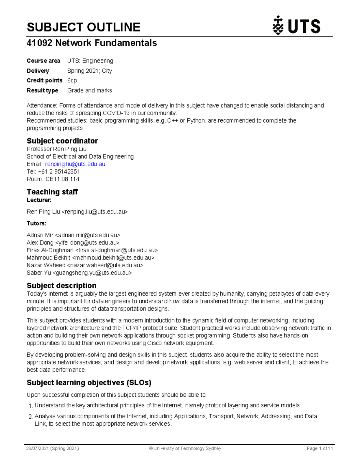 Network Fundamentals Course Outline - Studocu