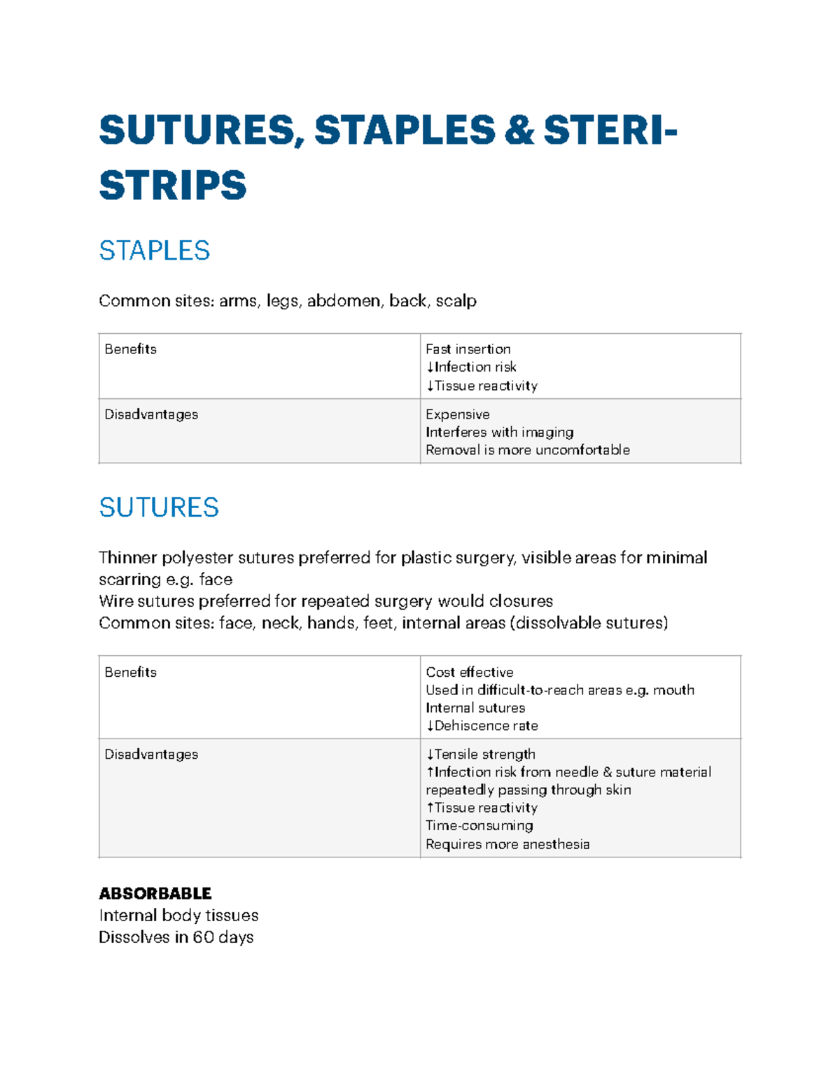 Module 9 - SUTURES, STAPLES & STERI- STRIPS STAPLES Common sites: arms ...