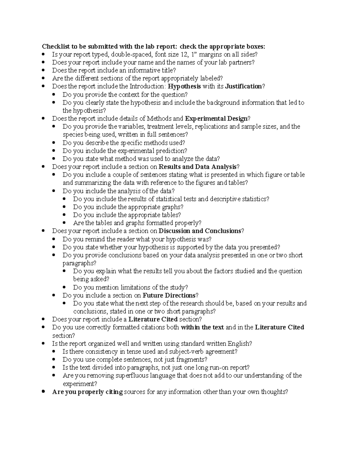 Lab Report 2Check List - Checklist to be submitted with the lab report ...