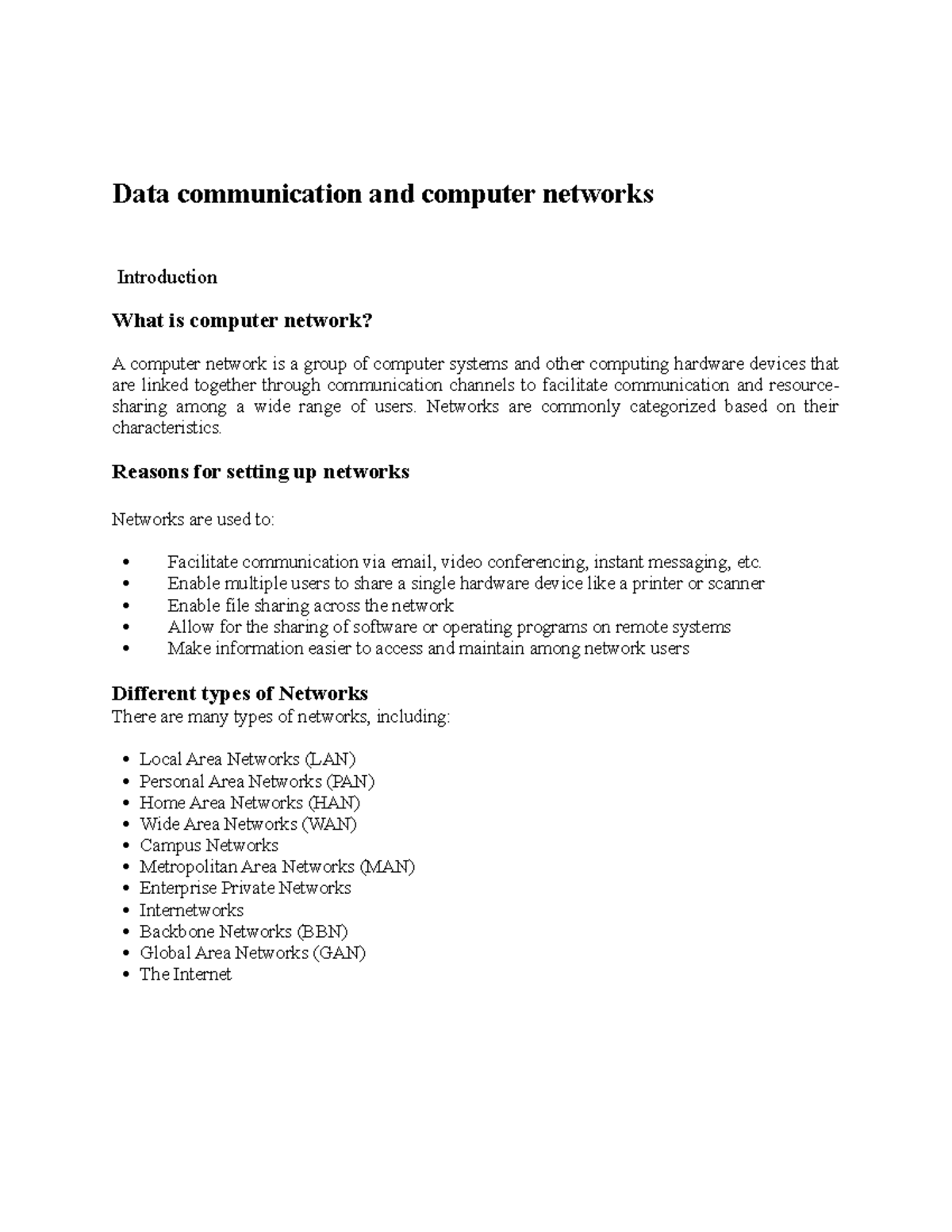 Data Communication And Computer Networks Data Communication And Computer Networks Introduction