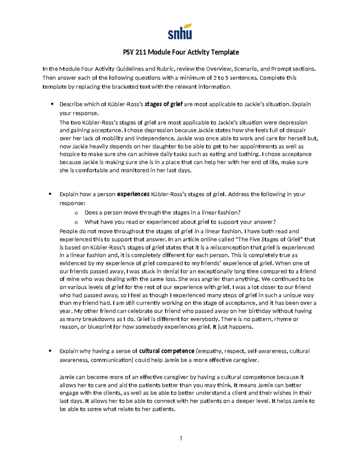 PSY 211 Module Four Activity Template - Then answer each of the ...
