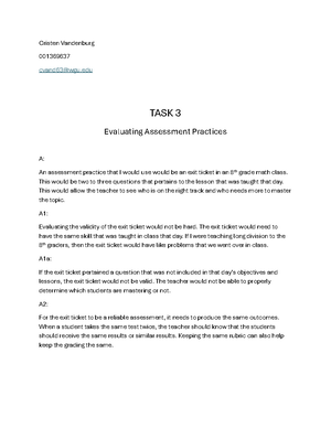 Task 2- d172 determining impact on learners - Pre-Assessment A. Analyze the student pre ...