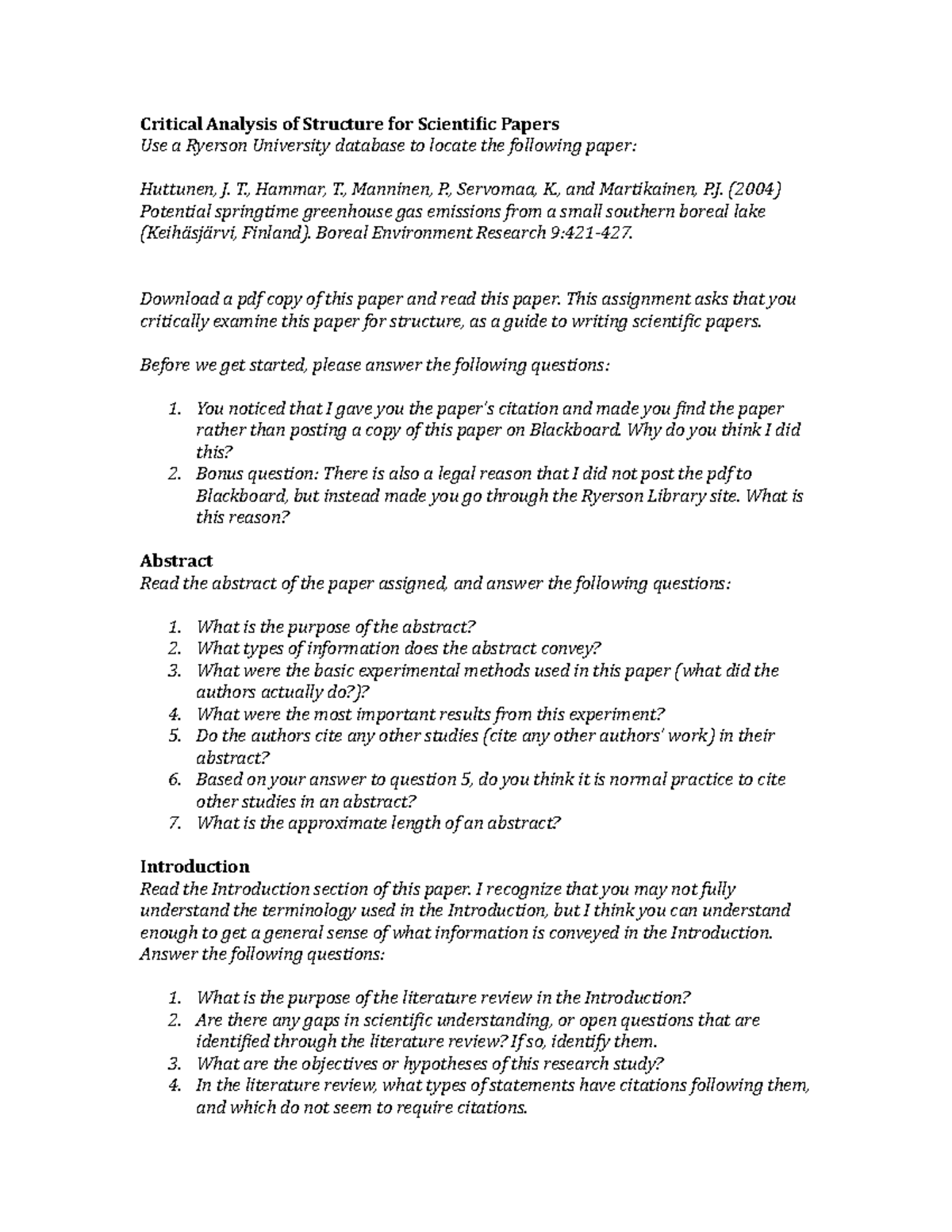 Writing Assignment 1 Fall, 2012 - Critical Analysis of Structure for ...