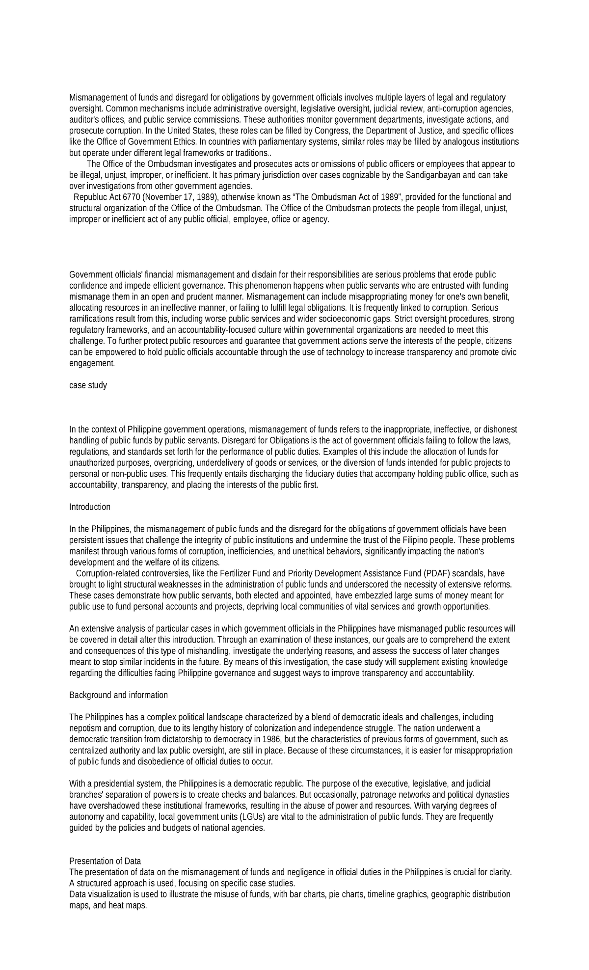 Case - Case Study - Mismanagement of funds and disregard for ...