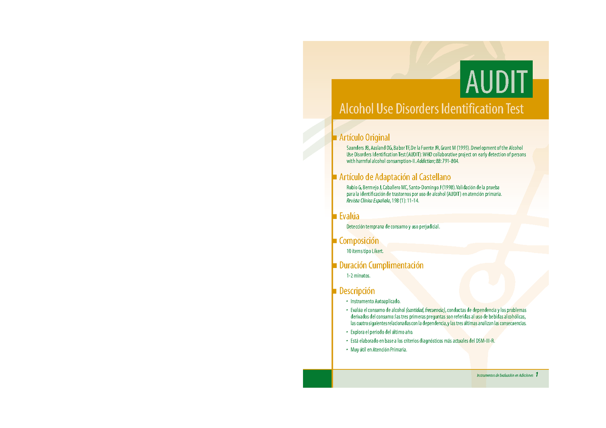 Audit - Instrumentos de Evaluación en Adicciones 1 Alcohol Use ...